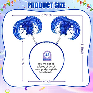 Hoteam 48 Pcs Ponytails Headband Tinsel Wrapped Party Head wear Pom Feathers Headbands for Mardi Gras party(Blue)
