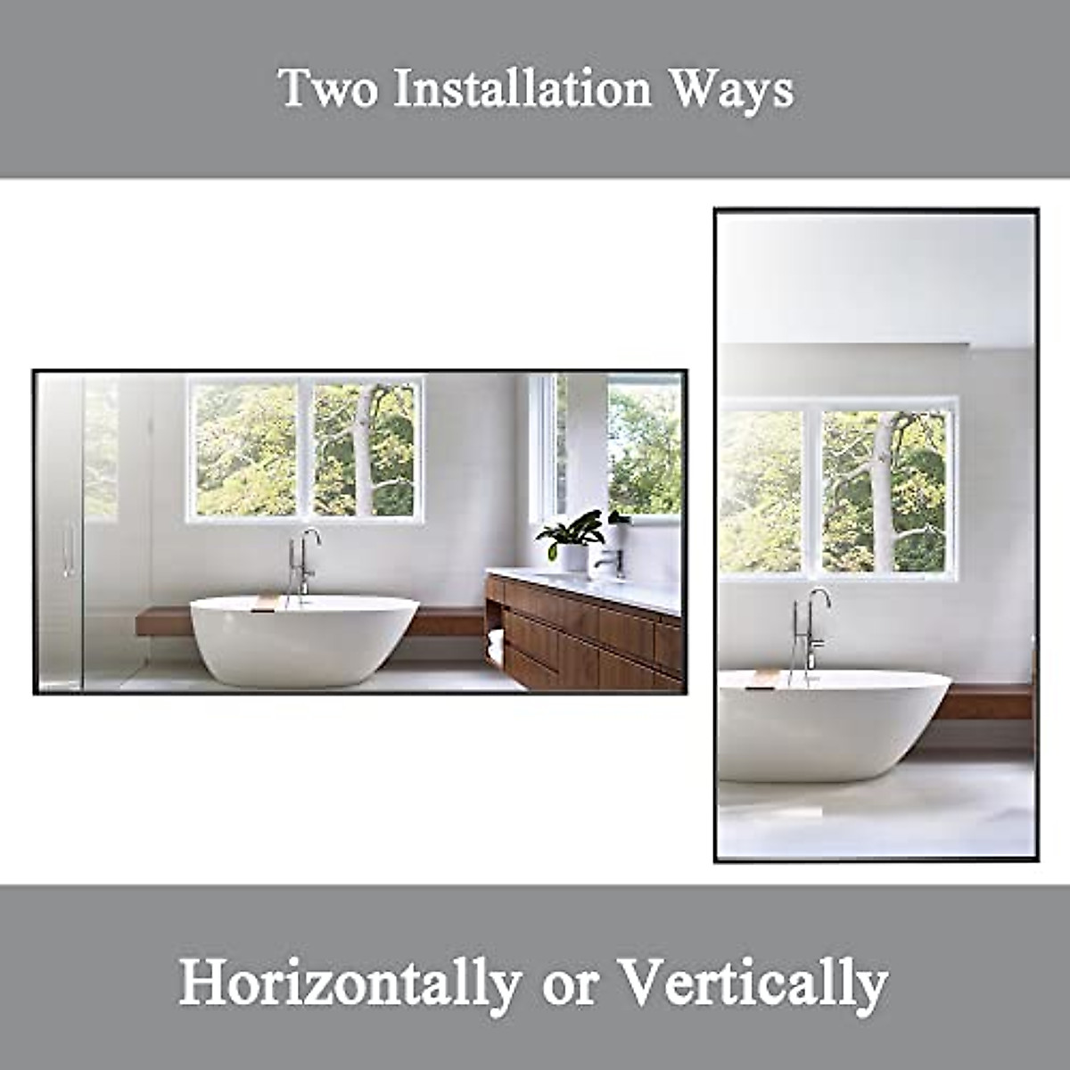 Bonverre 27 x 40 Inch Rectangle Wall Mirror, Aluminum Frame Rectangular Mirror for Bathroom, Vanity, Bedroom, Living Room, Entryway, Wall Mounted Horizontal or Vertical, Black