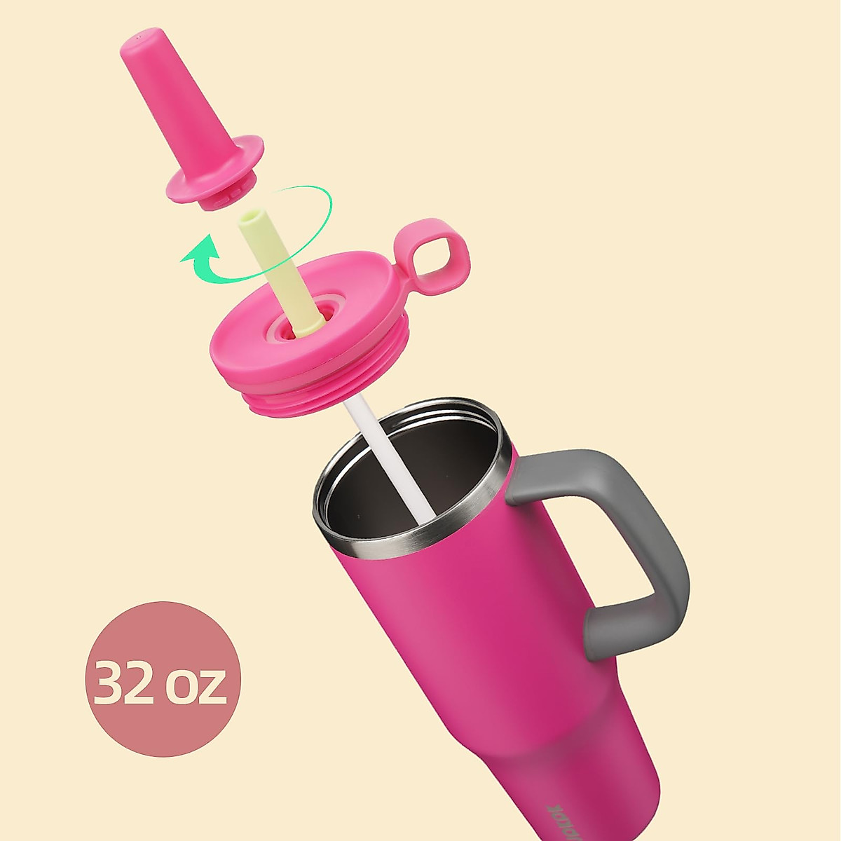 BJPKPK 32oz Stainless Steel Insulated Tumbler with Handle and Straw Travel Coffee Mug Thermal Cups with Lid,Barbie Pink