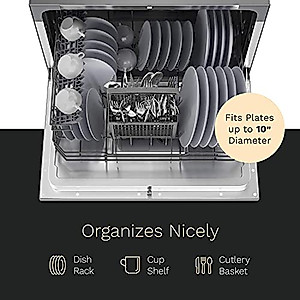 hOmeLabs Digital Countertop Dishwasher with 6 Place Settings - Energy Star Certified with 7 Programs - with Dish Rack, Cup Shelf, and Cutlery Basket - Ideal for Small Apartments, Dorms, Boats, and RVs