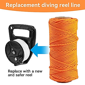 HERCHR 150 FT Finger Reel Diving Tech Spool Reel Scuba Diving Finger Spool Underwater Scuba Reel Dive Reel Snorkeling Scuba Finger Spool Diving Tools 150ft Diving Line Braided Nylon Line, Orange