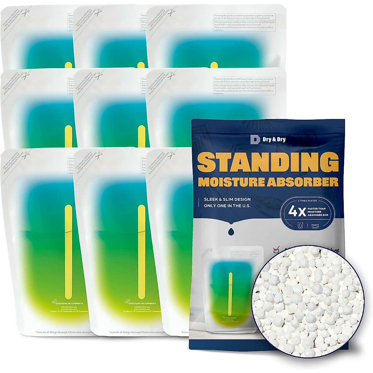 Dry & Dry [9 Packs Standing Moisture Absorbers to Control Excess Moisture for Basement, Closets, Bathrooms, Laundry Rooms - Moisture Absorbers Moisture Absorber