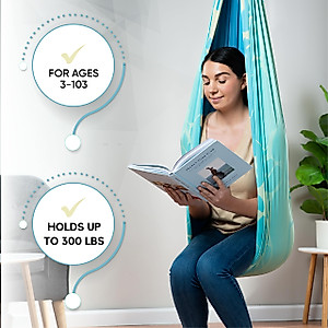 Indoor Sensory Swing for Kids or Outdoor – Holds 300lbs, Double-Layer, & 360° Swivel, Calming Compression Therapy Swing Hammock for Kids & Adults with All Hardware – Sensory-Motor Toys & Gifts