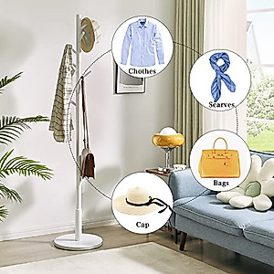 IBUYKE Coat Rack Stand, Freestanding Coat Tree with Solid Round Base and 8 Hooks, Easy Assembly Wooden Coat Hanger, Clothes Rack for Hallway Entryway, Living Room, Bedroom, Office, White WD-114