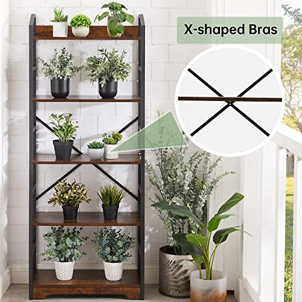 Vagusicc 5 Tier Bookshelf with 2 Storage Baskets, Tall Bookcase Shelf Storage Organizer Wood Book Shelf, Modern Shelf Rack Shelves with Steel Frame, Multipurpose Bookshelf for Bedroom Living Room