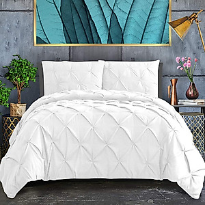 Crown Bedding 100% Egyptian Cotton 1-Piece Pinch Pleated Duvet Cover 800 Thread Count with Zipper & Corner Ties Pintuck Decorative Duvet Cover- Oversize King Plus Size (120" x 128") Inch, White Solid