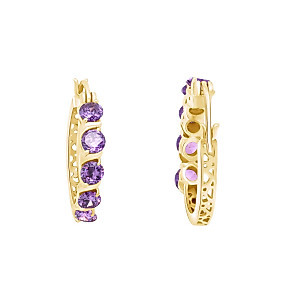 Round Cut Purple February Amethyst Birthstone Snap Closure Hoop Earrings In 14k Yellow Gold Over Sterling Silver