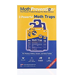 MothPrevention Powerful Clothes Moth Traps only for Clothes Closets Moths | Refillable Clothes Moth Trap | 3-Pack | Odor-Free & Natural Closet Clothing Moth Traps | Moth Pheromone Traps for House