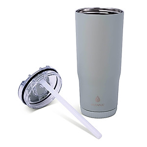Manna Groove Stainless Steel Insulated Tumbler with Locking Tritan Lid and Flip-up Straw - 30 Oz - Soft Meadow Powder Coat