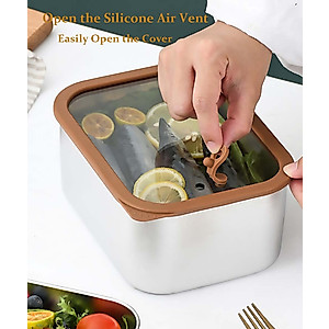 GRFELI Stainless Steel Food Storage Containers, Bento Lunch Box Leak Proof with Silicone Glass Cover,Kitchen Containers - Set of2 (600ml,1200ml), Dishwasher Safe - Plastic Free (Glass)