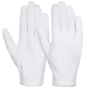 anezus 12 Pairs Cotton Gloves for Dry Hands, White Cotton Gloves Cloth Serving Gloves for Eczema Moisturizing Dry Hands Jewelry Silver Archival Costume Inspection, Medium Size