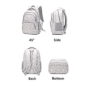 ZHANAO Daisy-Print School Backpack Set with Lunch Kits Bookbag for Teenager Girls 3pcs Gradient SchoolBag for Primary Student