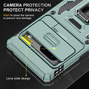 for Pixel 7 Case,Google Pixel 7 Case with Slide Camera Cover+Screen Protector,[Camera Protection] [Magnetic Rotate Kickstand] Military Grade Shockproof Heavy Duty Protective Cover-Alpine Green