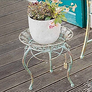 Flower Stool Plant Pot Stand Rack Metal Retro Iron Decoration Display Shelf Garden Patio Standing Floor-Stand Indoor Outdoor Succulents Herb Bonsai Holds 1 Flowerpot