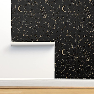 Removable Wallpaper Swatch - Mustard Zodiac Constellations Stars Moon Gender Galaxy Celestial Custom Pre-Pasted Wallpaper by Spoonflower