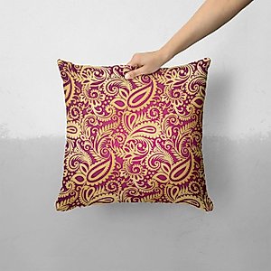 iiRov Gold and Red Paisley Pattern - Custom Decorative Home Decor Indoor or Outdoor Throw Pillow Cover Plus Cushion Set for Sofa, Bed or Couch (Pillow CASE Cover Plus Cushion)