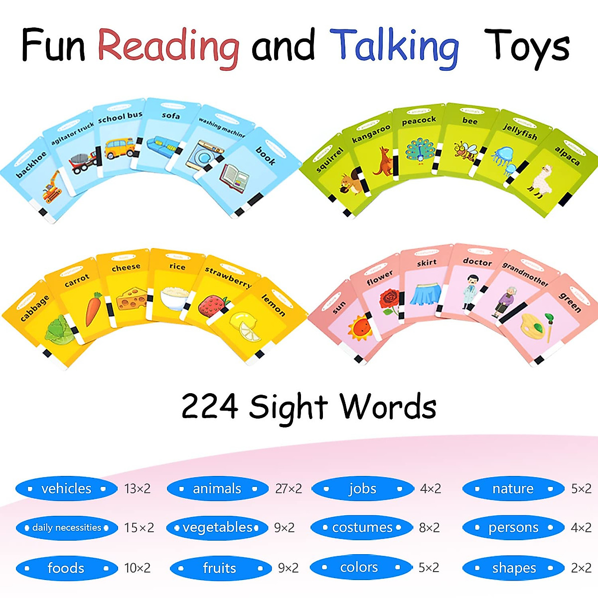 LinQool Preschool Learning Toys,Toddler Flash Cards,112pcs Animal Sight Words Cards Kindergarten,Educational Toys for 2 3 4 5 Year Old Boys Girls,Toddler Activities Gift (Pink) (LQ04)