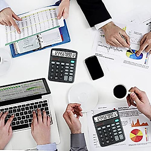 Calculator HIHUHEN 12 Digit Desk Calculator Large Buttons Solar Desktop Calculator for School Home Office - Battery Included (1 x UK837)