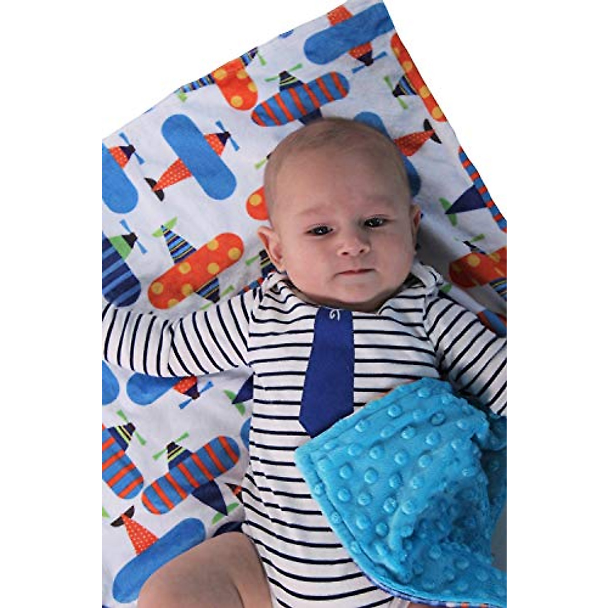 Snuggle Stuffs Unisex Baby Reversible Minky Dot Stroller Blanket (Choose Color) (Airplane/Turquoise)