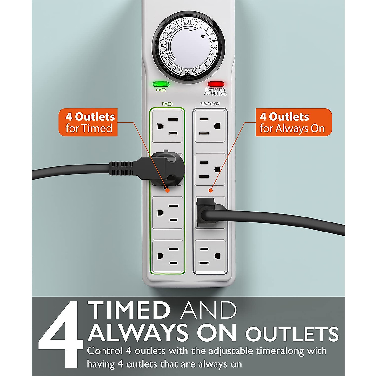 Fosmon Reptile Light Timer, 8-Outlet Timer Power Strip with Surge Protector, Mechanical Timer Extension Cord for Reptile Cage, Aquarium, Terrarium, Bearded Dragon/Reptile Habitats Tanks etc