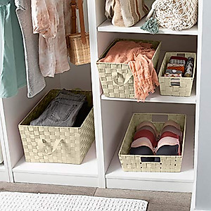 Kennedy Simplify Bins/Totes - Large Storage Baskets - Woven Strap/Storage Organizer - Lightweight - Ivory - 13"x15"x5