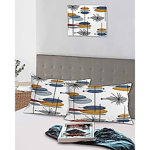 Navy Blue Orange Pillow Covers Standard Size Set of 2 20x26 Bed Pillow, Middle Century Geometric Abstract Art Aesthetics Plush Soft Comfort for Hair/ Skin Cooling Pillowcases with Envelop Closure