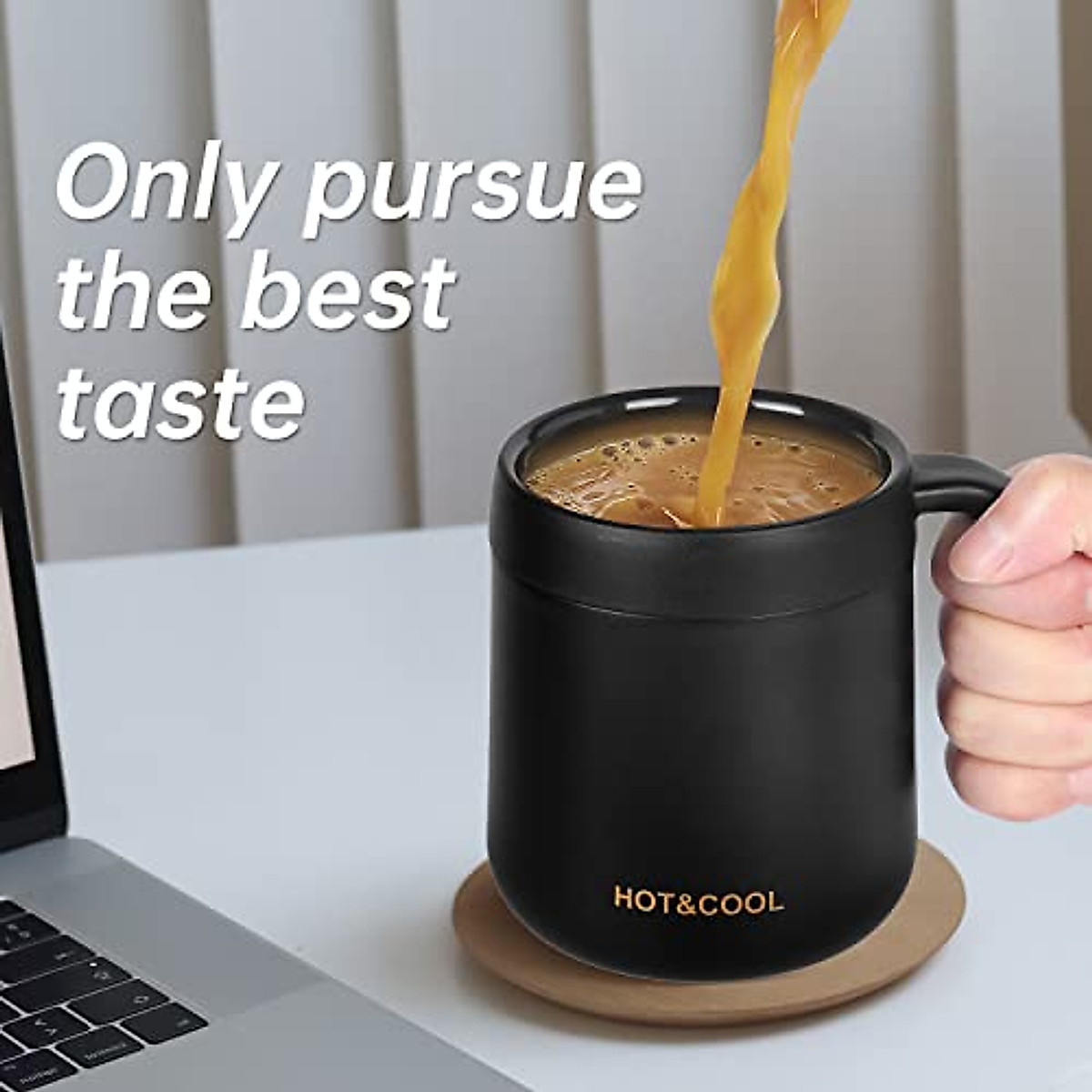 IDOKER Coffee Mug, Insulated Coffee Mug with Handle, Stainless Steel Coffee Mug with Lip, Reusable Insulated Mug, Coffee Tumbler Thermos, Tea Cups, 12OZ.