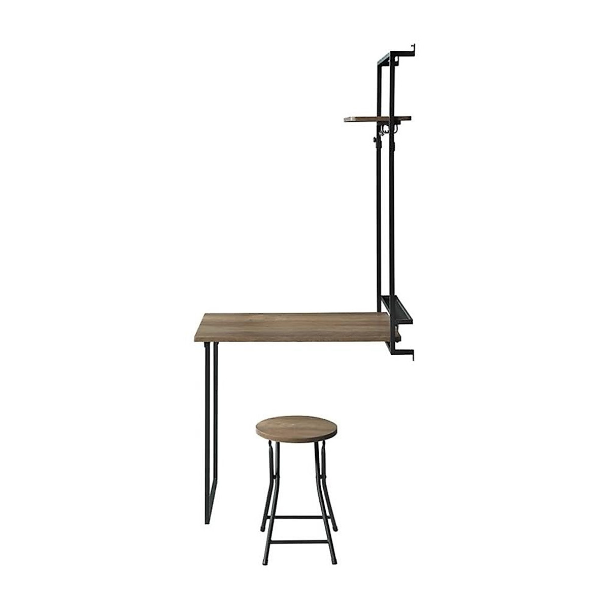 Coaster Home Furnishings Riley Foldable Wall Desk with Stool Rustic Oak and Sandy Black