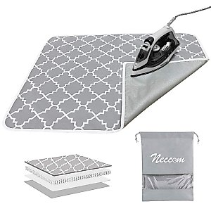 Neccom Ironing Mat with Silicone Pad Heat Resistant Ironing Blanket, Thick Portable Travel Ironing Pad for Table Top, Washer and Dryer, Cotton Ironing Padding Pack in Drawstring Bag 28"x21.6"