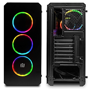 Deco Gear Mid-Tower PC Gaming Computer Case 3-Sided Tempered Glass and LED Lighting - Mini-ITX, Micro-ATX, ATX - Includes 4 120mm Double Ring Fans w/Expansion for More, 7 Expansion Slots, 4 Drives