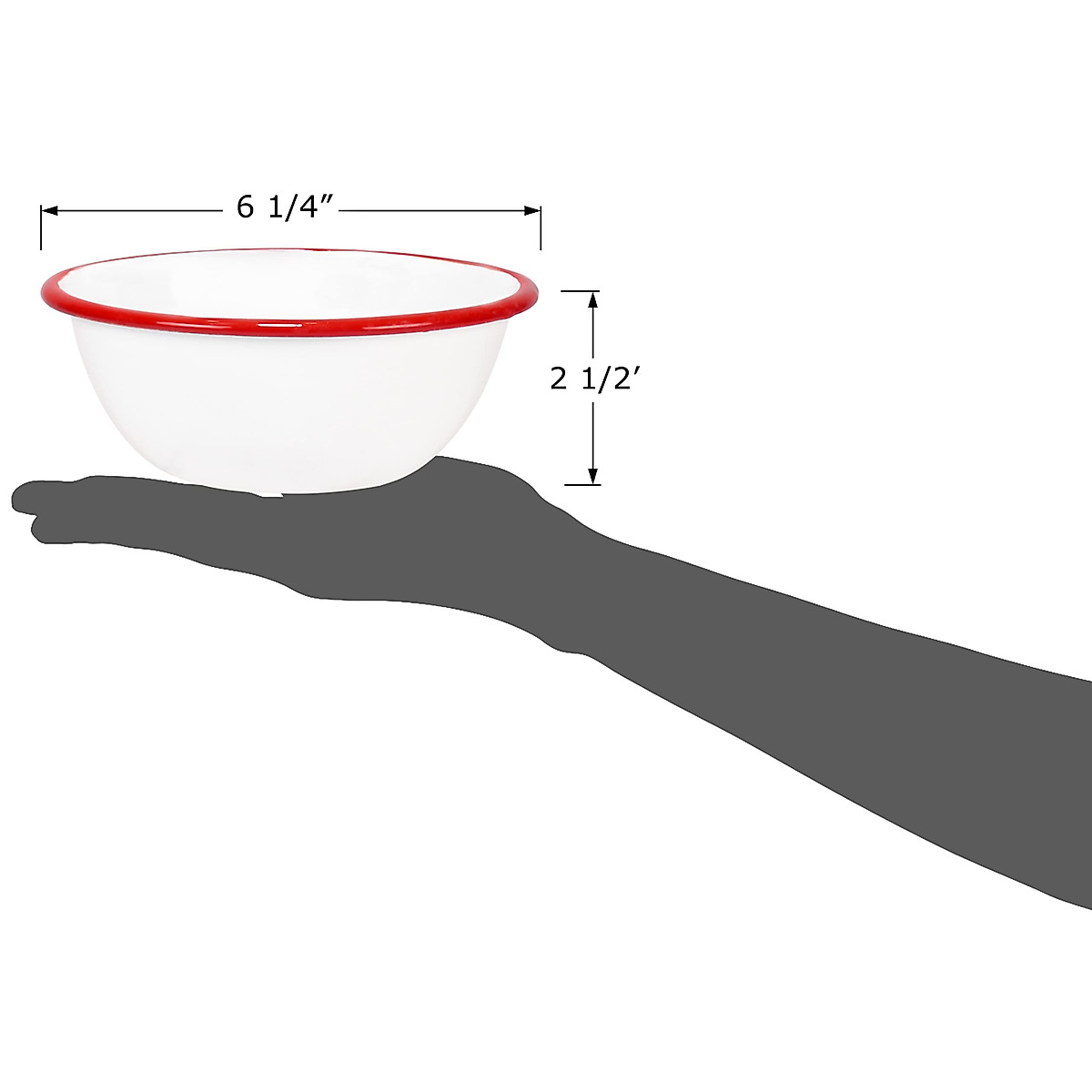 Red Co. Set of 4 Enamelware Metal Classic 20 oz Round Cereal Bowl, Solid White/Red Rim