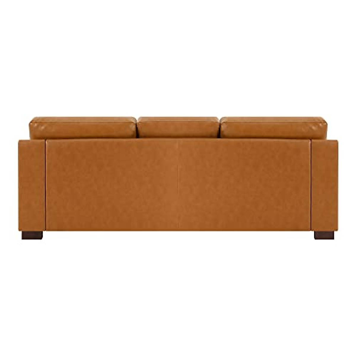 Naomi Home Siggy Genuine Leather Sofa - Luxurious Comfort, Goose Feather Cushion Filling, Square Arm Design, Sturdy Block Legs, Elegant Tan - Ideal for Living Room, Office, or Bedroom