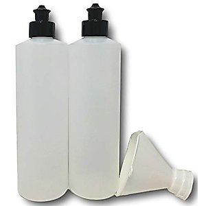 2 Pack Refillable 16 Ounce HDPE Squeeze Bottles With Push/Pull Button Top Dispenser Caps-Great For Lotions, Shampoos, Conditioners and Massage Oils From Earth's Essentials (Black Cap)