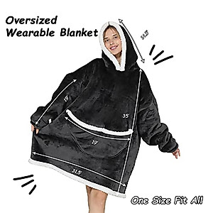 Wearable Sherpa Oversized Blanket Hoodie, Super Soft Warm Sweatshirt with Hood Pocket and Sleeves, Thick Plush Hooded Blanket for Women Men, One Size Fits All, Grey