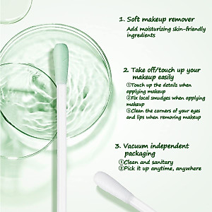 50 Pcs Cotton Makeup Remover Swabs - Disposable Vitamin E Liquid-Filled Cotton Swabs Sticks for Eye/Lip/Eyebrow/Eyelash Makeup Correctors Removing Swabs