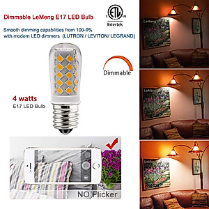 KAKEMONO Dimmable E17 LED Ceiling Fan Light Bulb 4W, 40W Halogen Equivalent,2700K Warm White 120V E17 Intermediate Base for Desk Reading Lamp,Appliance Range Hood Cabinet Chandelier Lighting,2 Pack