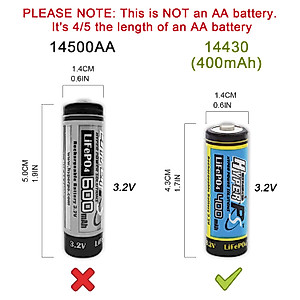 (8-Pack) HyperPS 3.2V LiFePo4 14430 (14 x 43mm) 400mAh Rechargeable Battery for Solar Panel Light, Tooth Brush, Shaver, Flashlight