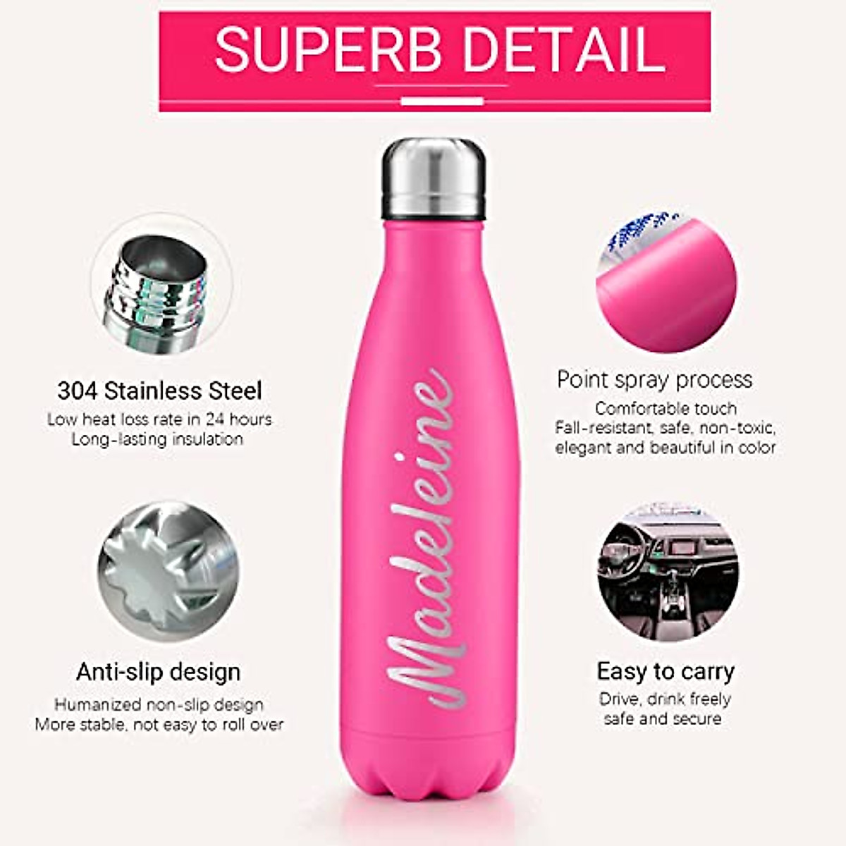 KEAECIZ Personalized Water Bottle Engraved Your Name, Custom 17oz Stainless Steel Sports Bottle Perfect for the gym and office/Outdoors Insulated Water Bottle