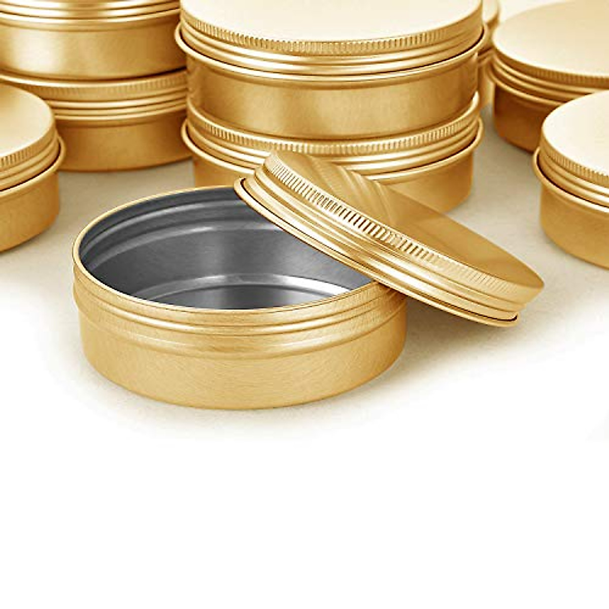 Gold 0.5 Ounce Aluminum Tin Jar Refillable Containers 15 ml Aluminum Screw Lid Round Tin Container Bottle for Cosmetic,Lip Balm, Cream, 30 Pcs