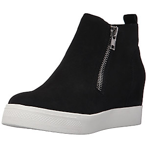Steve Madden Women's Wedgie Sneaker, Black Suede, 9