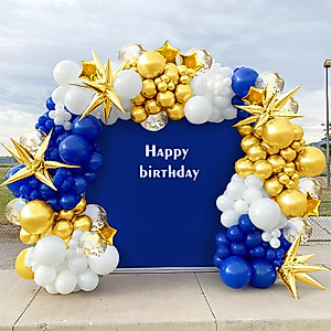 187PCS Royal Blue and Gold Balloons Arch Garland Kit, 5/10/12/18 Royal Blue and Gold White Balloons with Gold Star Foil Balloons for Baby Shower Anniversary Wedding New Year Birthday Party Decorations