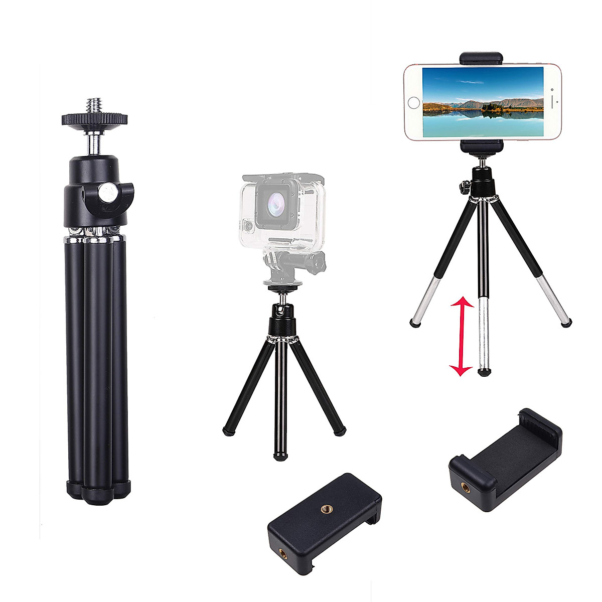 Camkix Mini Tripod and Smartphone Clip-On Holder - 1x Tabletop Extendable Tripod Photography, Vlogging, Online Meetings - 1x Adjustable Mount for Thin Laptop and Thick Desktop Monitors (up to 25mm)