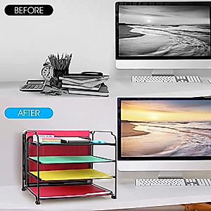 Ekisemio 4 Tier Mesh Document Trays with Vertical Upright Section for Hanging File Holders, Mesh Office Supplies Desk Organizer, Black