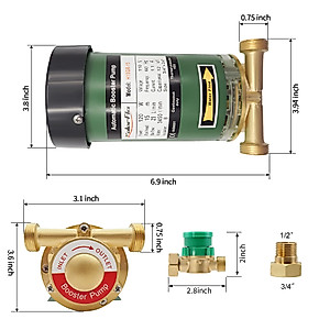 KOLERFLO 120W Water Pressure Booster Pump 115VAC,396 GPH,21.7 PSI Household Automatic Home Booster Pump with Water Flow Switch for Home Kitchen Bathroom Irrigation(H15GR-15)