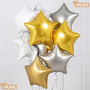 Gold Star Balloons 18 Inch, 10 Pcs Gold Star Shaped Mylar Helium Foil Metallic Balloon for Birthday Party Decorations Baby Shower Wedding Anniversary Backdrop Party Supplies