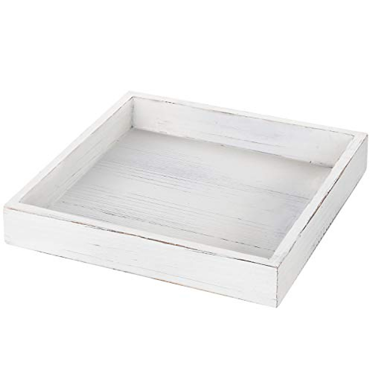 MyGift Whitewashed Wood Serving Tray with Handles | 10-Inch Decorative Farmhouse Wooden Ottoman, Coffee Table, Centerpiece Tray