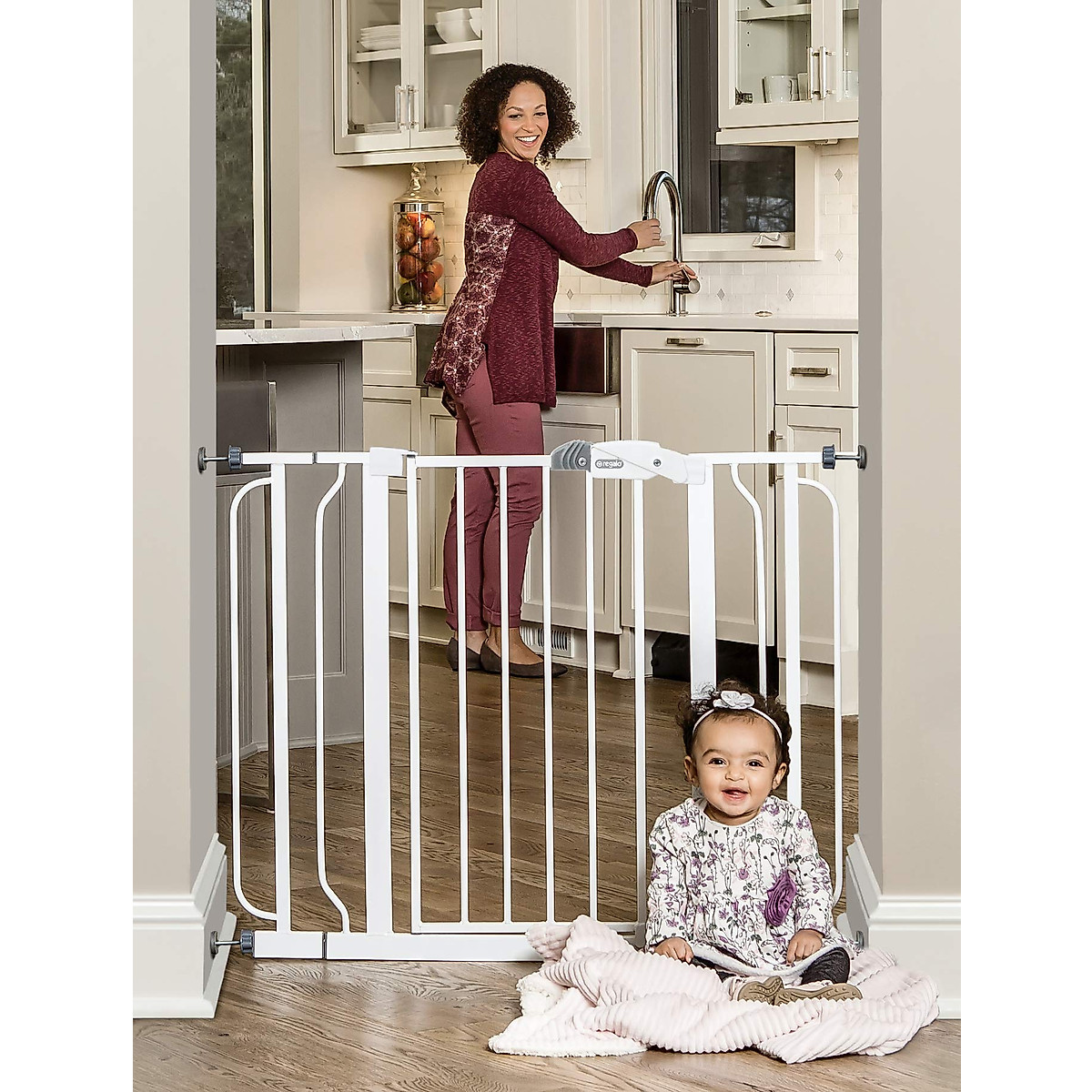 Regalo Easy Step Extra Wide Baby Gate, Includes 4-Inch and 4-Inch Extension Kits, 4 Pack of Pressure Mounts Kit and 4 Pack of Wall Mount Kit