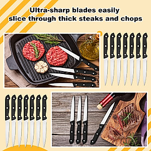 Lasnten 50 Pcs Fine Edge Steak Knife Set 8.67 Inches Stainless Steel Steak Knives Rust Resistant Non Serrated Steak Knives Triple Riveted Straight Table Dinner Knives for Cutting Meat, Black
