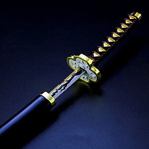 QISUO Demon Slayer Kaigaku Japanese Sword Toys,Katana Model Artificial Mini Metal Model Keychain Gift Toys, Black, 25.5cm