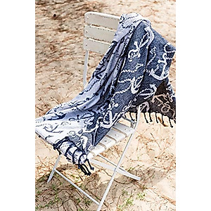 C&F Home Chenille Anchor Nautical Throw Blanket Sailing Reversible Handcrafted Throw with Fringe Cotton Soft Cozy for Couch Sofa 50x60 inches Blue, Navy, Navy Blue, White
